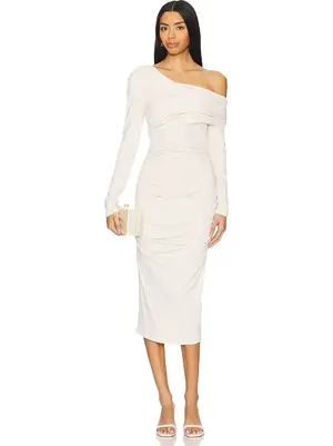 Susana Monaco One Off Shoulder Long Sleeve Dress - Blanched Almond