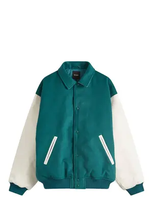BEAMS Fleece Stadium Coach Jacket - Green/off White