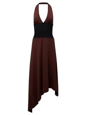 WeWoreWhat Corset Halter Asymmetrical Midi Dress - Chocolate/black
