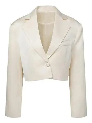 WeWoreWhat Cropped Satin Blazer - Ivory