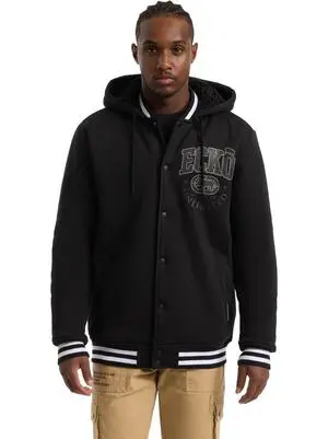 ECKO UNLTD. Homecoming Faux Shearling Varsity Jacket - Black