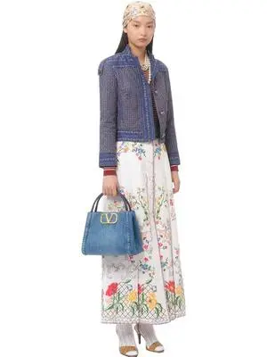Valentino Garavani Alltime Medium Handbag With Embroidered Strap - Denim