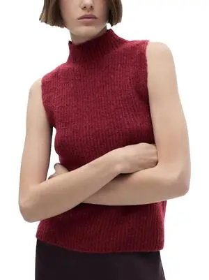 Mango Perkins Mock Neck Rib Vest - Wine