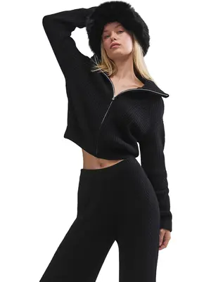 Alo Yoga Courchevel Cashmere Full Zip Jacket Black