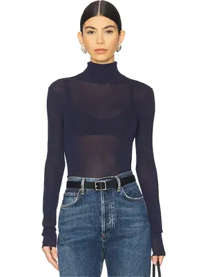 EAVES Sheer Turtleneck Sweater - Dark Navy