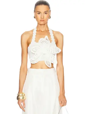 Oscar De La Renta Crochet Halter Top - Ivory