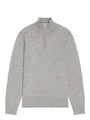 Guest In Residence Half Zip Turtleneck Cashmere Sweater - Heather Grey