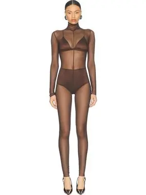 Norma Kamali Long Sleeve Slim Fit Turtleneck Catsuit - Espresso