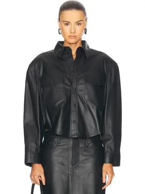 Wardrobe.NYC Leather Shirt Jacket - Black