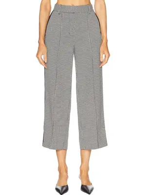 Simkhai Miki Cropped Button Hem Pant - Black White Check