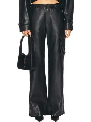 SEROYA Fifer Faux Leather Low Rise Cargo Pant - Black