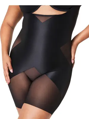 Spanx Open Bust Mid Thigh Bodysuit - Very Black