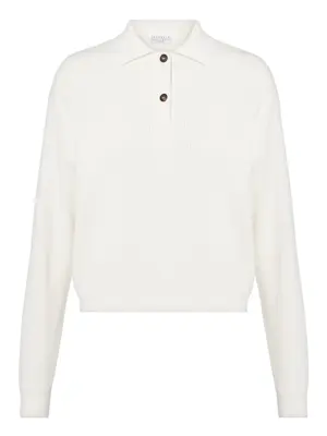 Brunello Cucinelli Ribbed-knit Cotton Polo Sweater - White