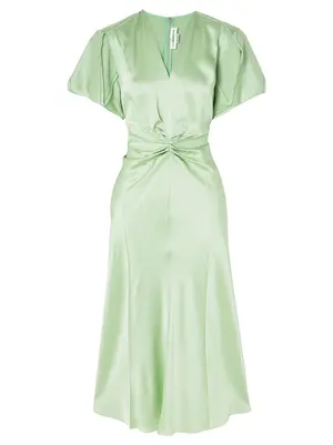 Victoria Beckham Gathered Satin Midi Dress - Green
