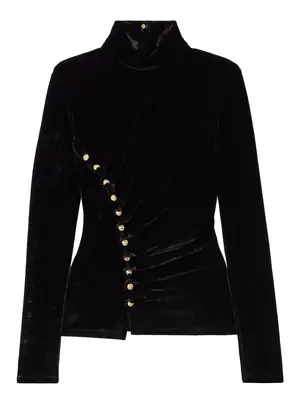 Rabanne Embellished Velvet Turtleneck Top - Black