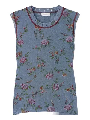 Rabanne Floral-print Metallic Knitted Tank - Blue