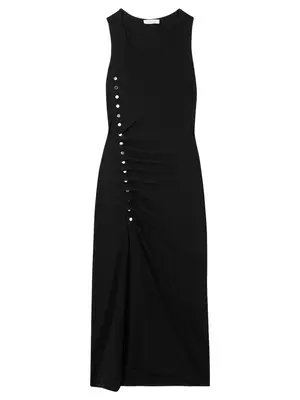 Rabanne Gathered Embellished Jersey Midi Dress - Black