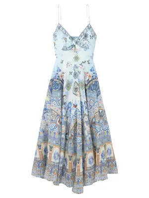 Camilla Tie-front Crystal-embellished Printed Midi Dress - Blue