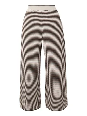 Brunello Cucinelli Striped Knitted Wide-leg Pants - Brown