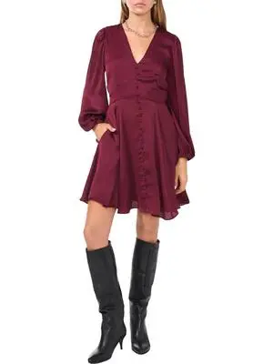 1.State V-neck Button Front Mini Dress - Currant Red