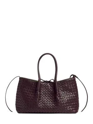 BOTTEGA  VENETA Intrecciato Silky Calfskin Reversible Tote Bag - Dark Barolo/pickle