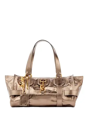 Chloé Kerala 25 Large Metallic Leather Tote Silver