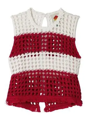 Farm Rio Fringed Striped Crocheted Tank - Red