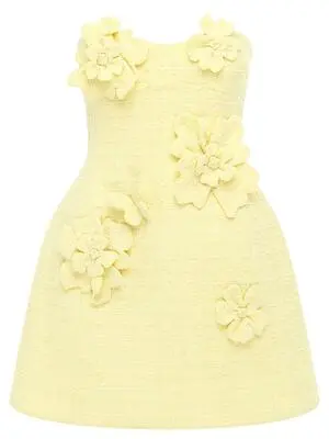 LEO LIN Rosario Floral-appliquéd Tweed Mini Dress - Yellow