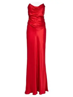 THE SEI Draped Silk Satin Corset Gown - Red