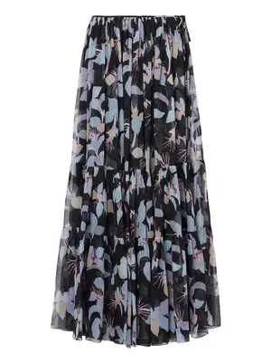 Chloé Floral Pleated Maxi Skirt - Black