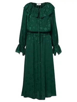Chloé Ruffled Floral Silk Jacquard Midi Dress - Green