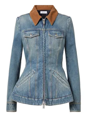 Alexander McQueen Peplum Denim Jacket - Blue