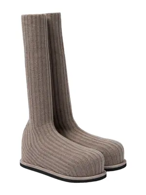 Amina Muaddi Veneda 95 Knee-high Sock Boots - Beige