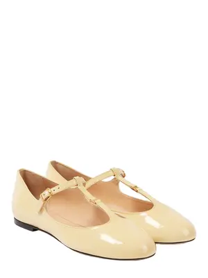 Chloé Marcie Patent Leather Mary Jane Flats - Beige