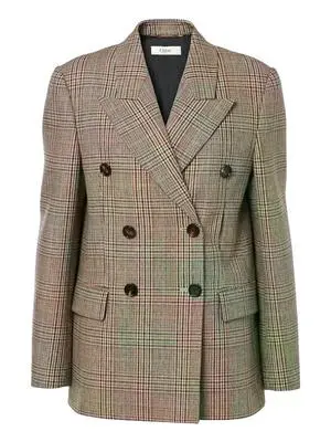 Chloé Prince Of Wales Check Wool-blend Blazer - Brown