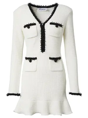 SELF-PORTRAIT Beaded Waffle-knit Minidress - White