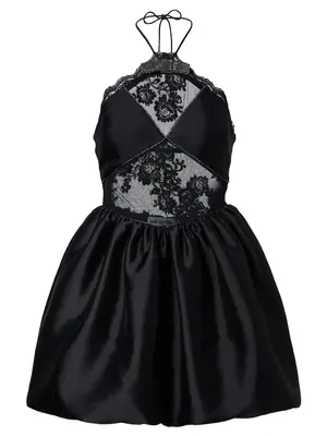 SELF-PORTRAIT Lace-trimmed Taffeta Minidress - Black