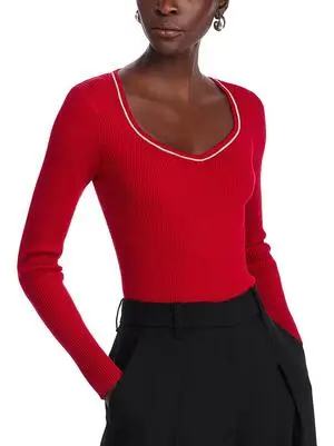 T Tahari Ribbed Pullover Sweater Baked Cherry