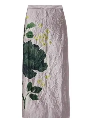 Erdem Crinkled Floral-print Midi Skirt - Silver