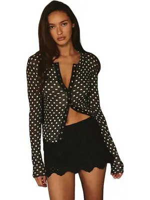 Free People Printed Cardigan - Dots - Black Combo