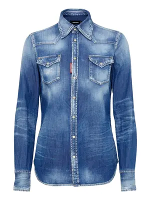 Dsquared2 Whiskering-effect Denim Shirt - Blue