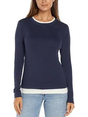 Three Dots Veronica Layered Long Sleeve Tee Navy