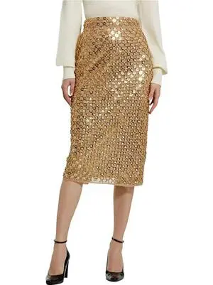 Mac Duggal Embellished Fitted Midi Skirt - Antique Gold