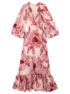 La DoubleJ Printed Silk-blend Chiffon Maxi Dress - Red