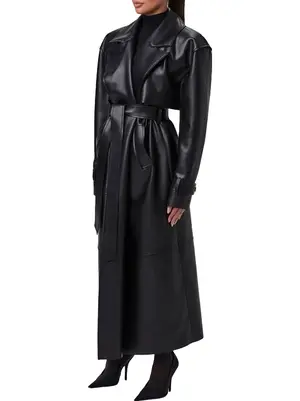 Naked Wardrobe Faux Leather Trench Coat - Black