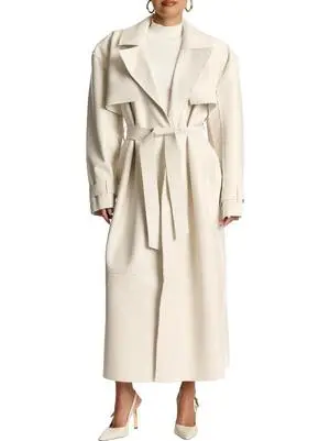 Naked Wardrobe Faux Leather Trench Coat - Bone