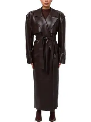 Naked Wardrobe Faux Leather Trench Coat - Dark Chocolate