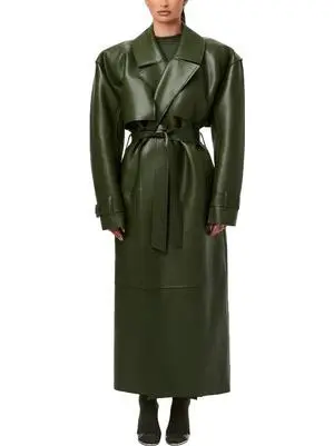 Naked Wardrobe Faux Leather Trench Coat - Olive