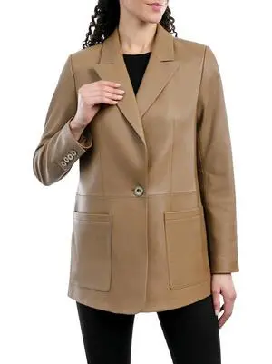 Michael Kors Leather Oversized Blazer - Husk