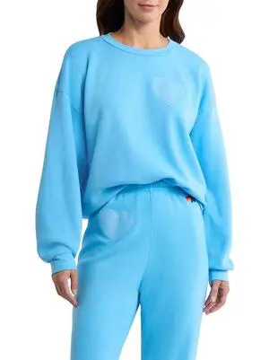 Aviator Nation Glitter Heart Crewneck Sweatshirt - Sky/ Blue